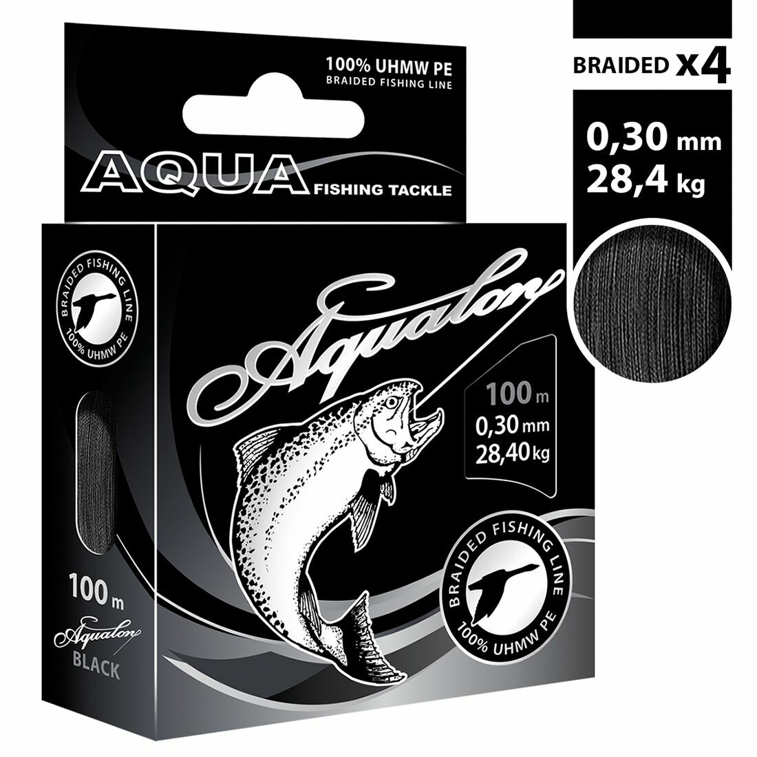 Плетеный шнур AQUA AQUALON 100m (black) d 0,30mm