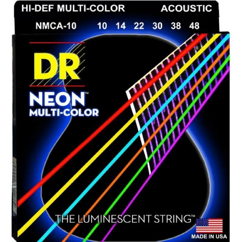 Струны для акустической гитары DR Strings NMCA-10 Neon Multi-Color 10-48 (светятся в темноте)
