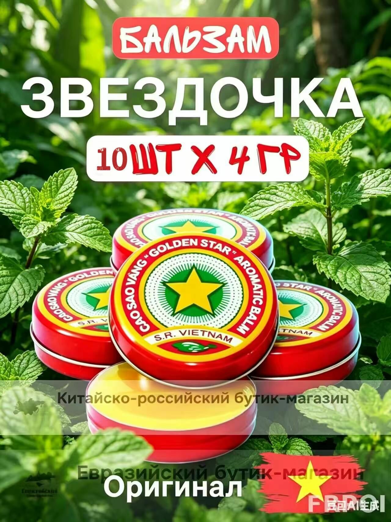 Бальзам Золотая Звездочка Вьетнамский легендарный, от насморка и головной боли,10 шт