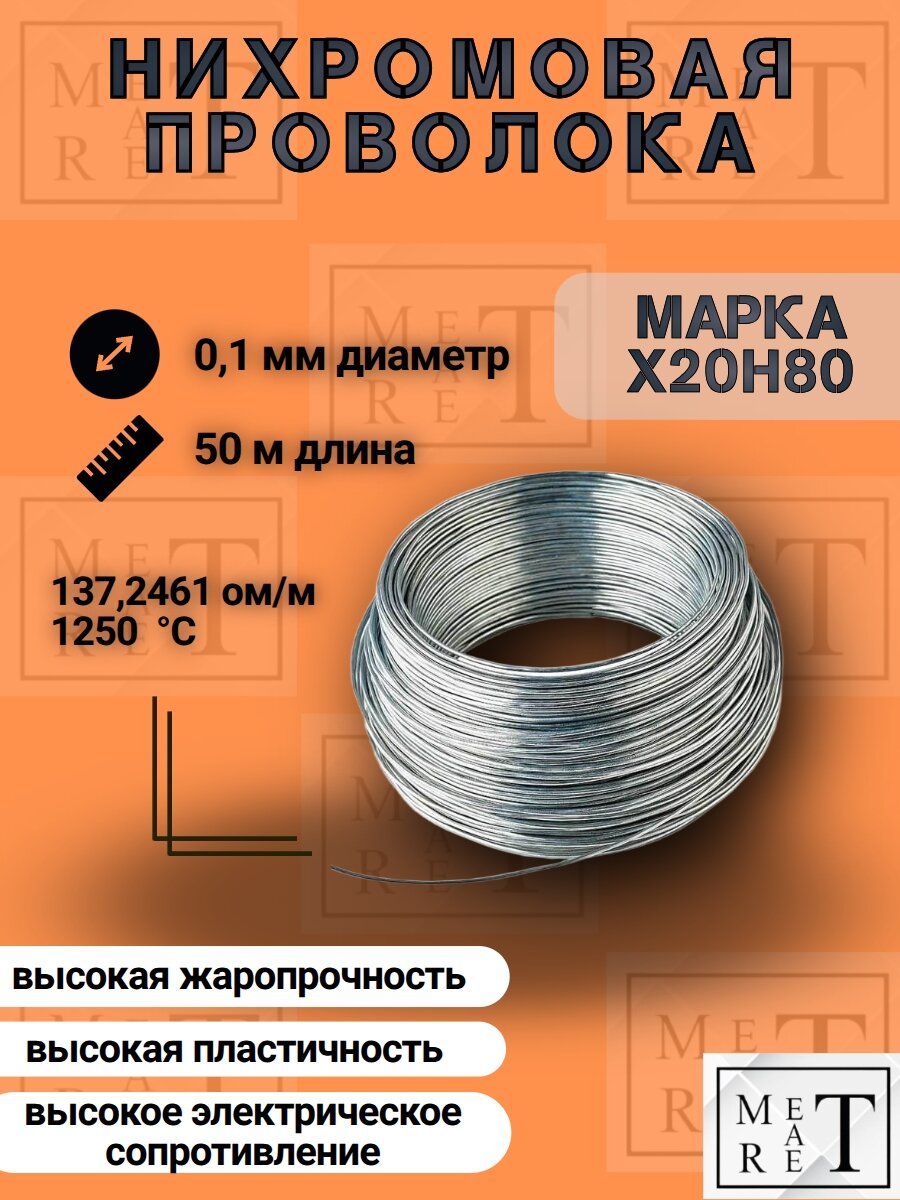 Нихромовая проволока Х20н80 0,1 мм 50 м для резки, ЧПУ, печей