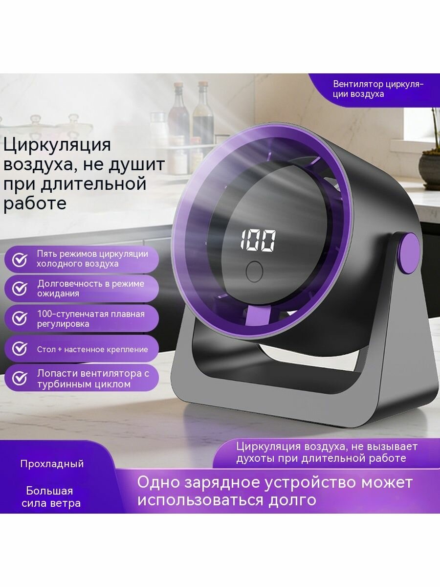 Циркуляционный вентилятор, цифровой дисплей, настольный/настенный, 100 скоростей, длительная работа