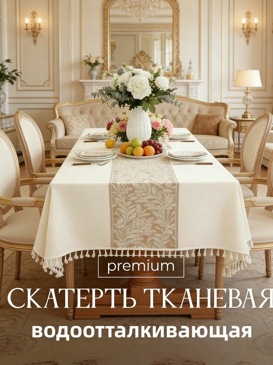 VELIX Скатерть 140x220 см лён водоотталкивающая пропитка, пятнозащитная пропитка светло-бежевый