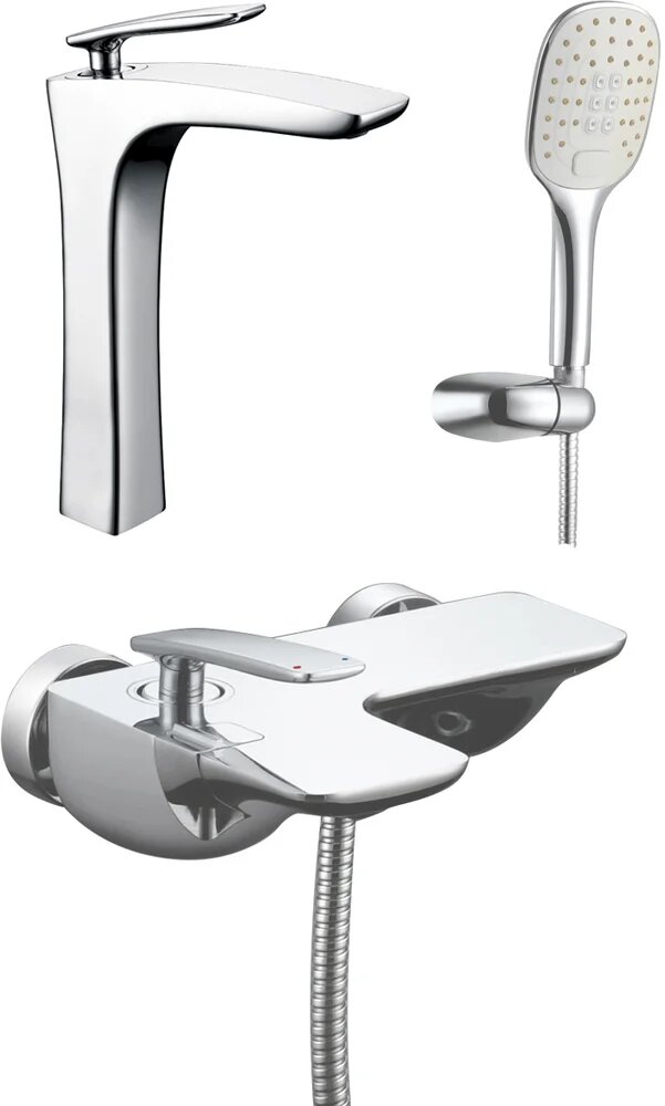 Комплект для ванной Lemark Bellario LM6802C 2 в 1, со смесителем, с изливом, латунный, хром, глянцевый, душевая система