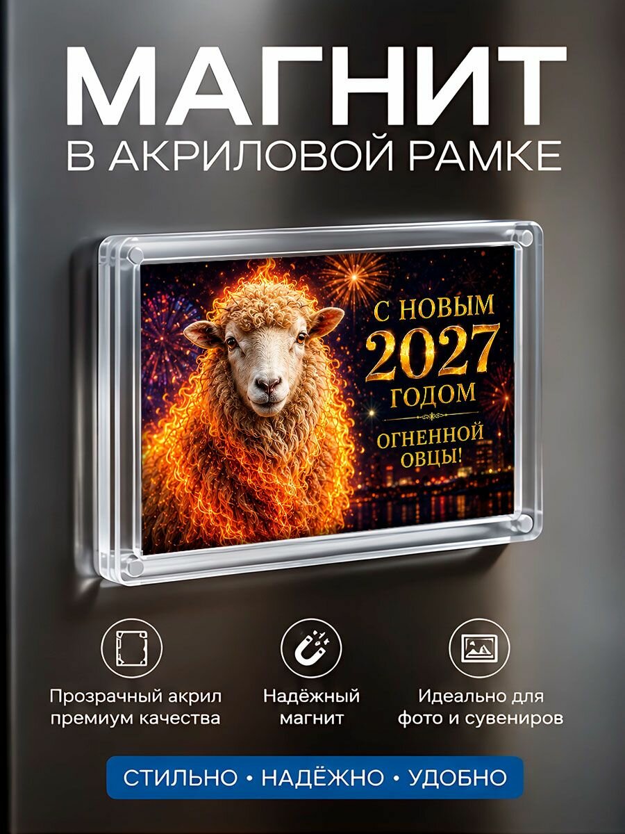 Магнит на холодильник "Год Огненной овцы 2027", 78*108 мм, 1 шт.