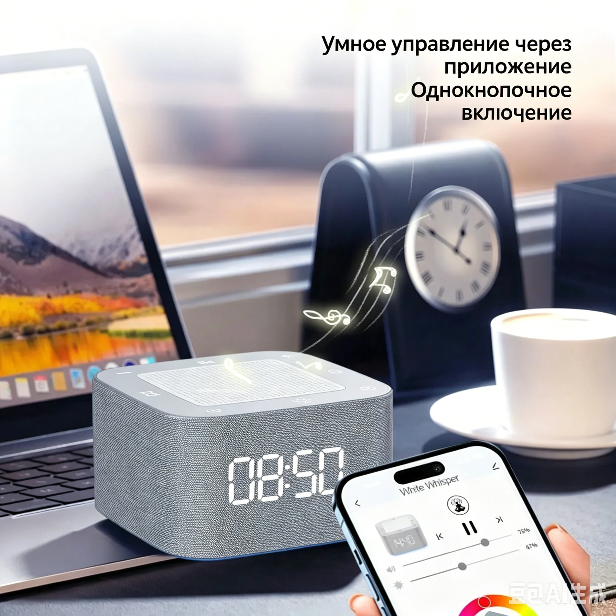 Умный режим через приложение, 7-цветная дыхательная подсветка, аппарат для сна с белым шумом