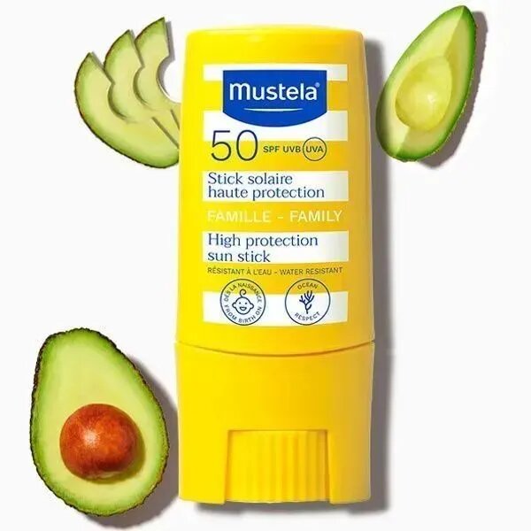 Mustela Sun Stick SPF 50+ 9 мл. Очень высокая защита для лица и губ. С маслом Авокадо. Водостойкий. Для детей (с 1 года) и всей семьи.
