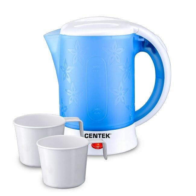 Чайник электрический дорожный Centek CT-0054 Blue + 2 чашки + 2 ложки