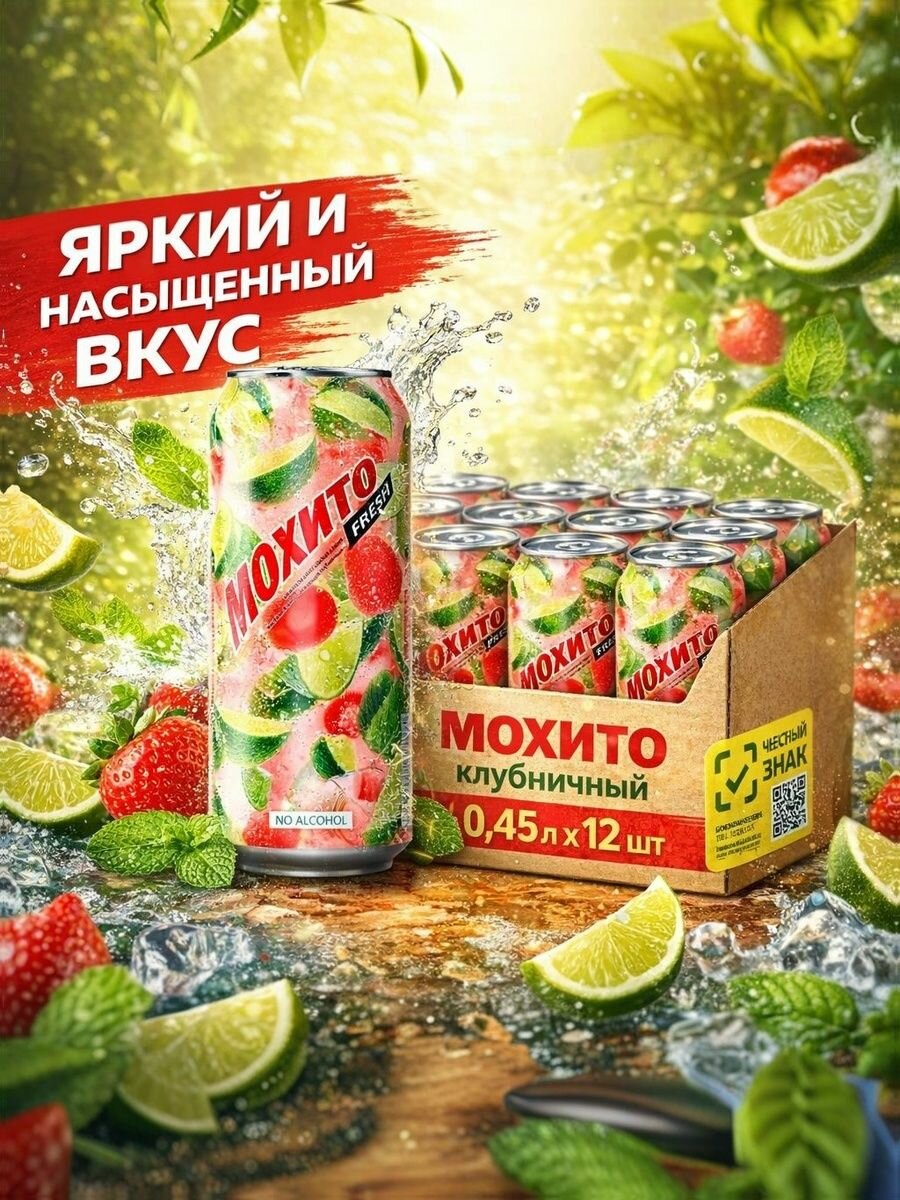 Коктейль Мохито клубничный 0,45 ЖБ 12 шт (б/а)
