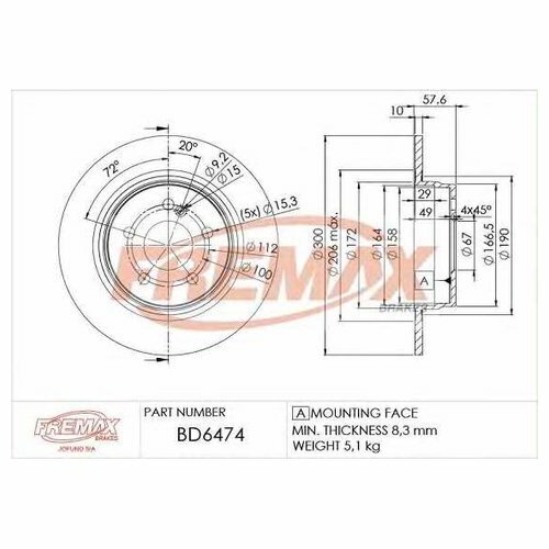 Диск тормозной задний Fremax BD6474 для Mercedes C-CLASS A205, C204, C205, S204, S205, W204, W205, E-CLASS A207