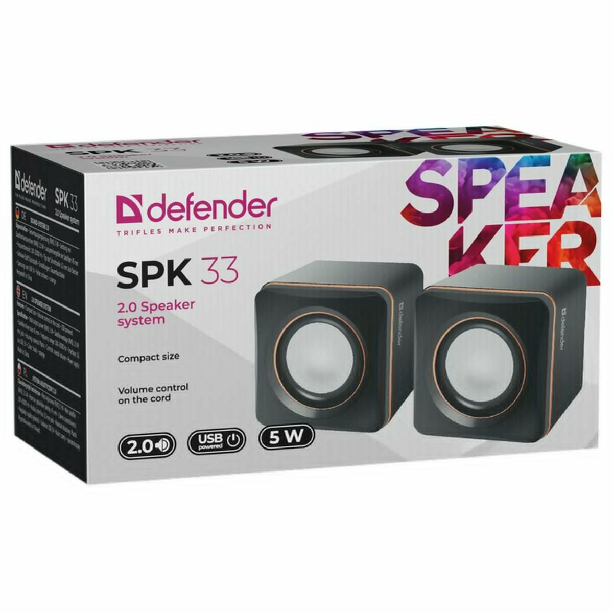 Колонки компьютерные Defender SPK-33, 2.0, 5 Вт, 3,5 мм джек, пластик, черные (65633)