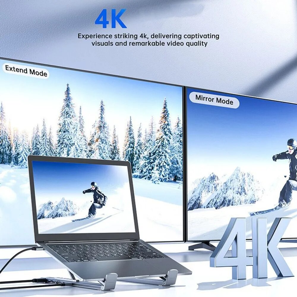 Подставка-док-станция 8в1, USB C 4K HDMI, PD 100W, для ноутбука и планшета, складная, регулировка высоты