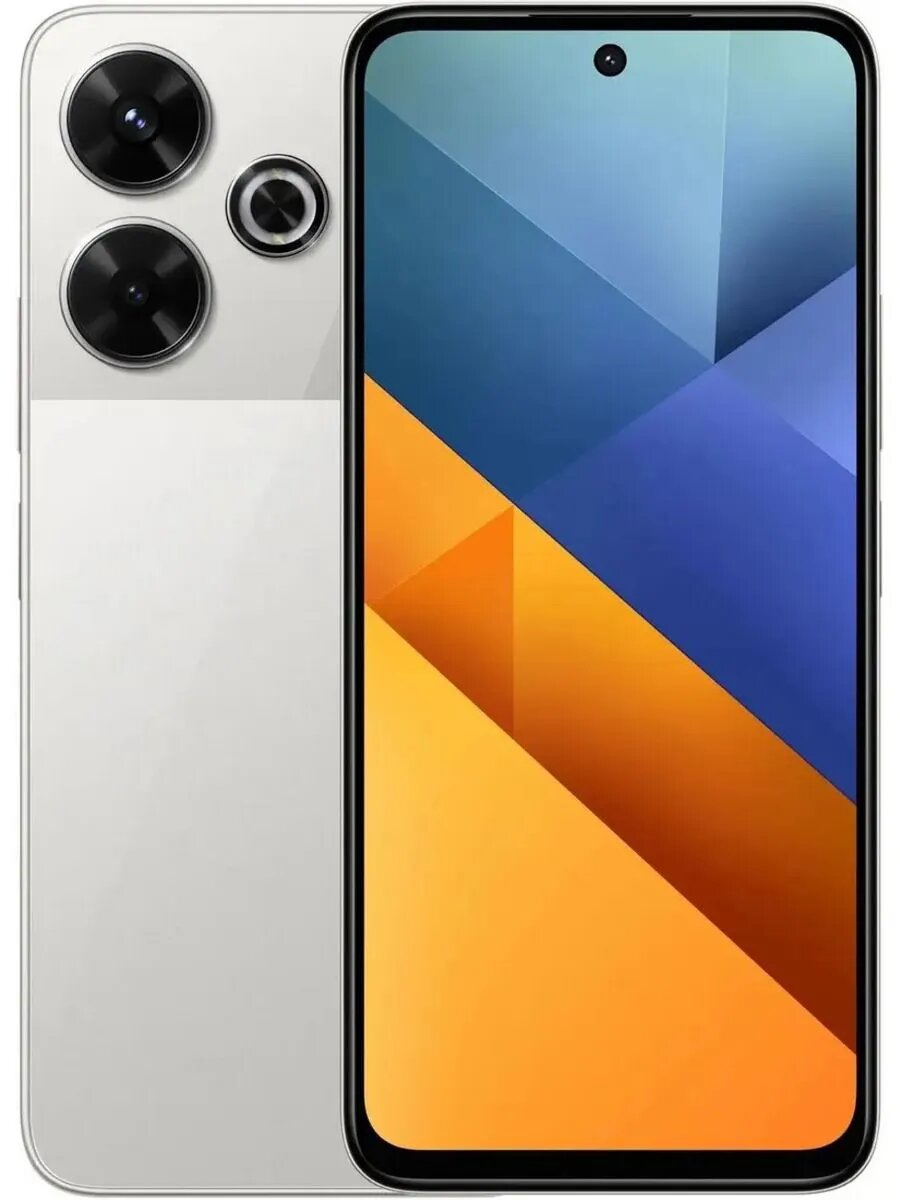 Смартфон POCO M6 6 ГБ/128 ГБ Серебристый Ростест, NFC, камера 108+2 Мп, экран 6.79" — фото 1