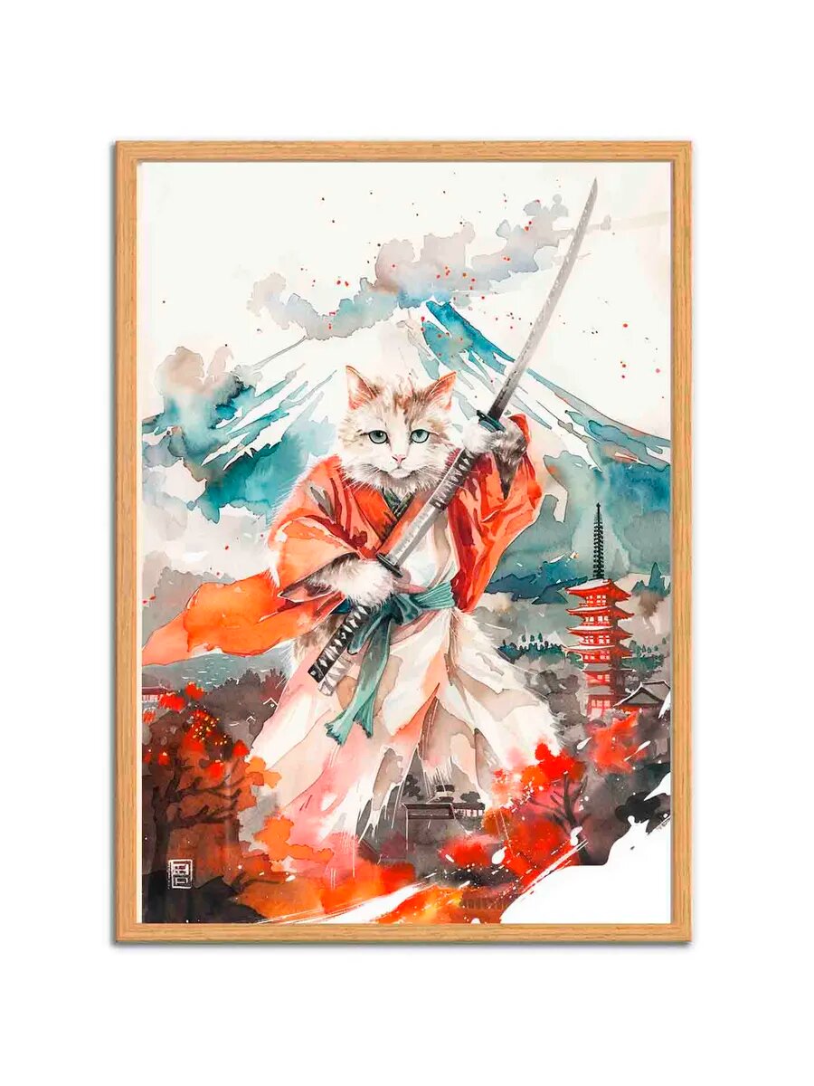 Тряпичная кукла-кот Самурай 1, Плакат 30x42см