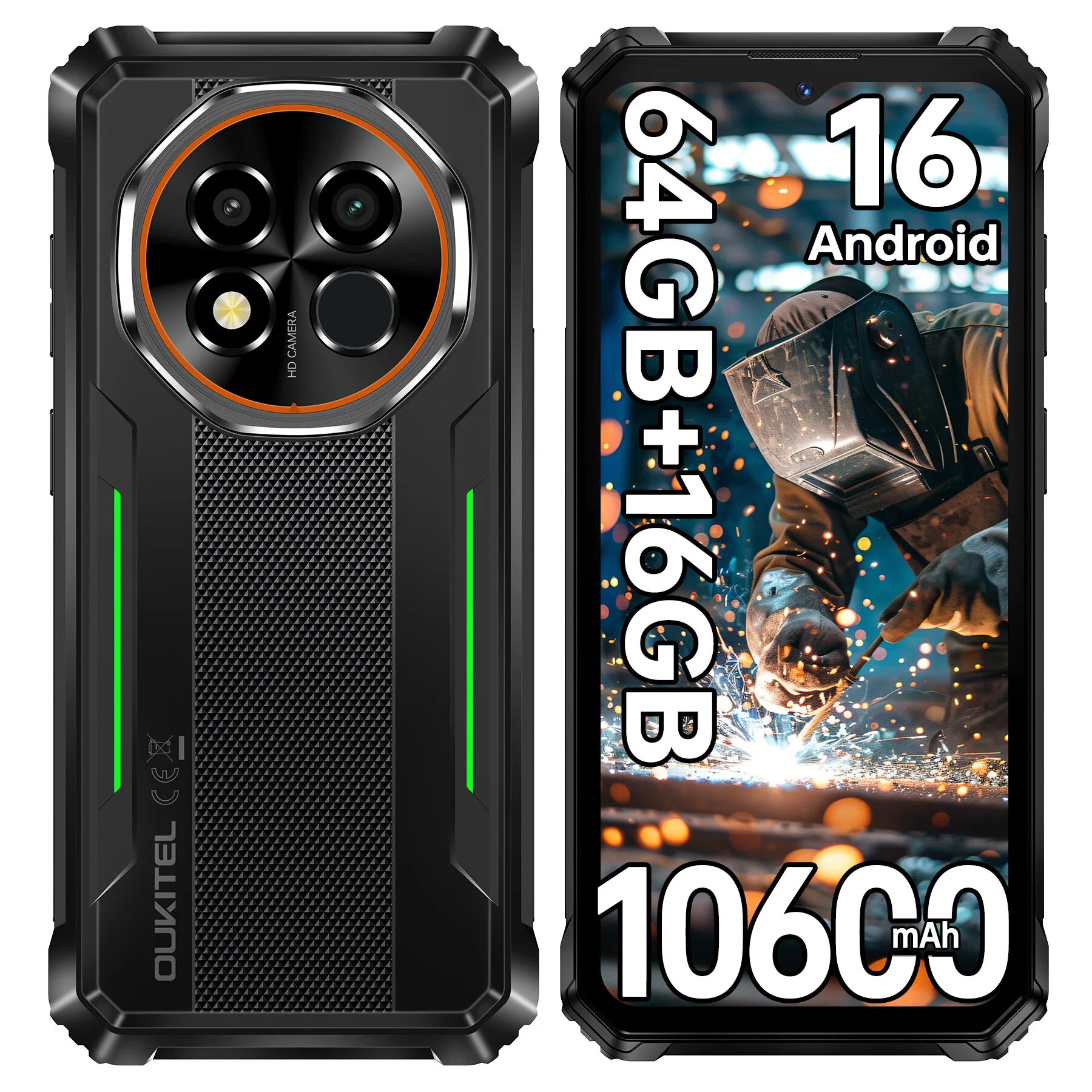 Смартфон OUKITEL G6, 16 (4+12) ГБ 64 ГБ, 6,52-дюймовый HD-экран, 10600 мАч