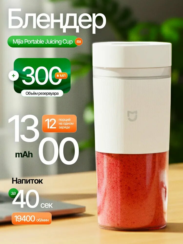 Портативный блендер Xiaomi 300 мл беспроводной для смузи и коктейлей, мини блендер бутылка