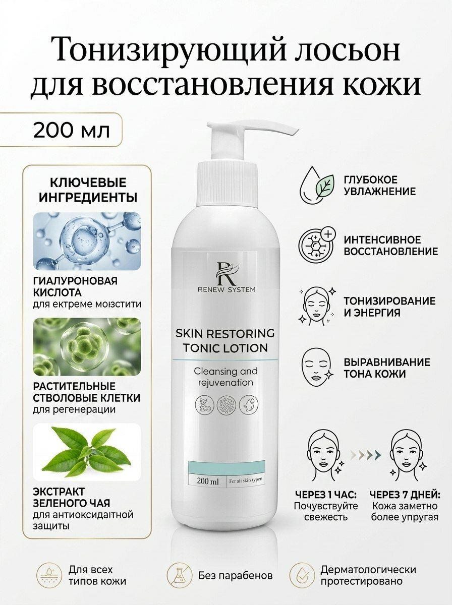 RENEW SYSTEM Skin Restoring Tonic Lotion Тонизирующий лосьон для восстановления кожи, 200мл