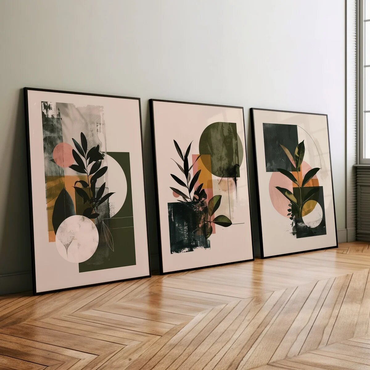 Набор из 3 картин: геометрический абстрактный ботанический арт 30x40cm unframed