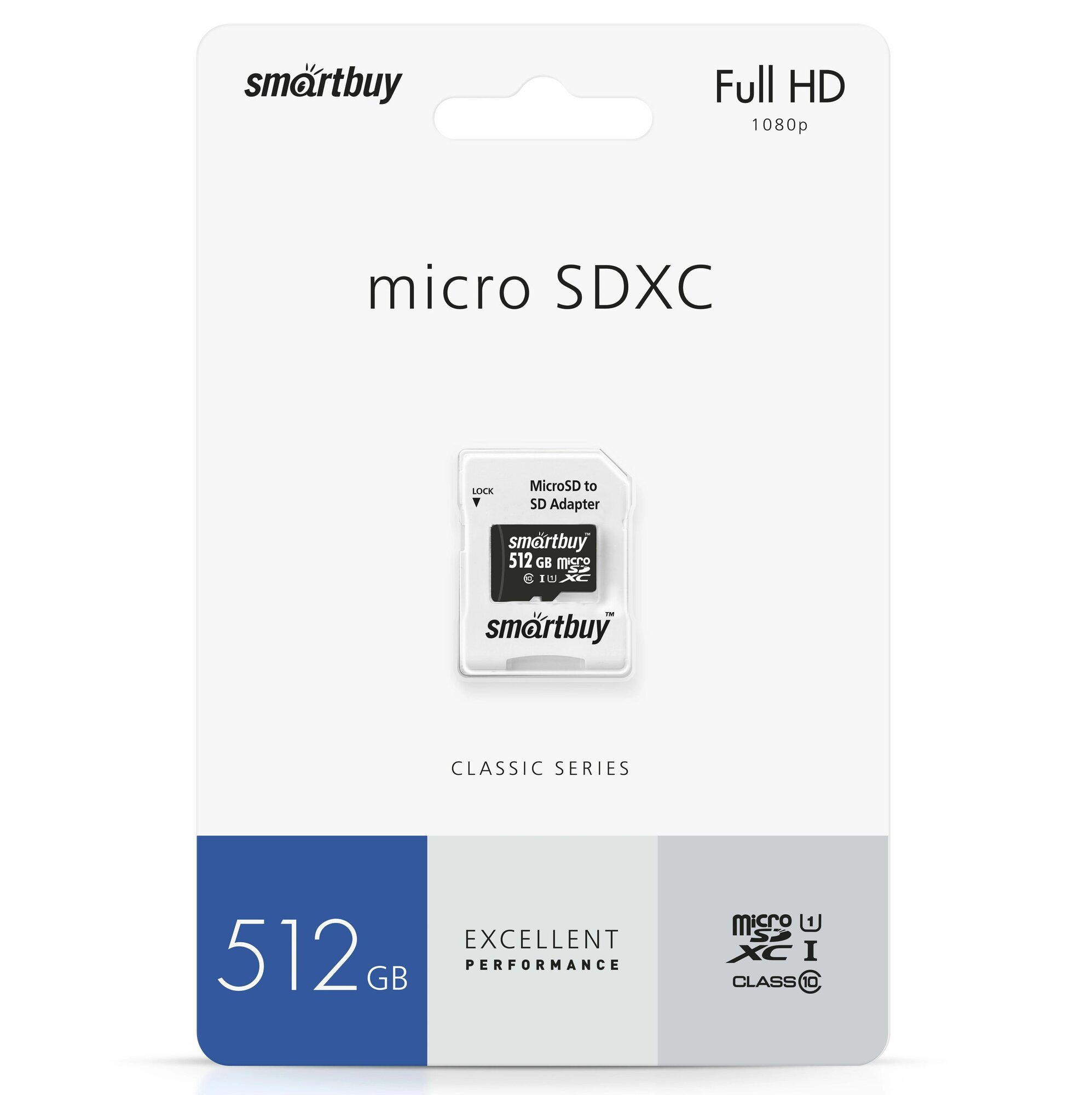 Карта памяти micro SD 512gb Smartbuy, 67 МБ/сек, 90 МБ/сек, с адаптером SD (SB512GBSDCL10-01)