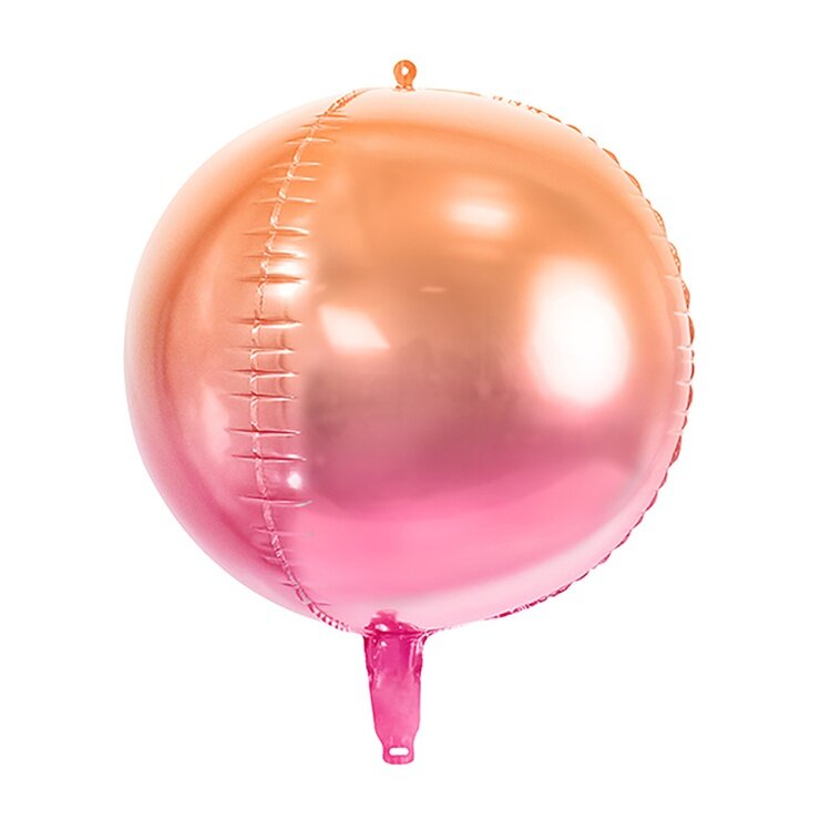 Воздушный шарик PartyDeco 3D сфера, без рисунка, 16", омбре, Pink Orange
