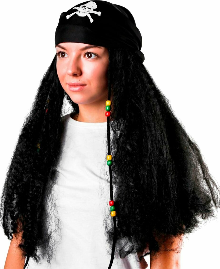 Карнавальный парик "Пират", бандана с длинными черными волосами, цветной из искусственного волоса для детских праздников, косплей для детей