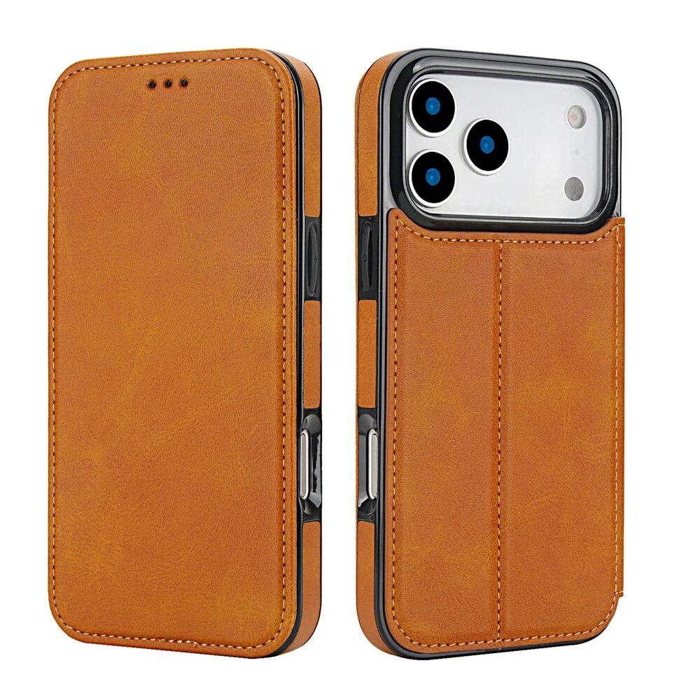 Кожаный чехол-кошелек для карточек для iphone Air 17 Promax 16 Plus 15 Pro iPhone17 Про, Оранжевый