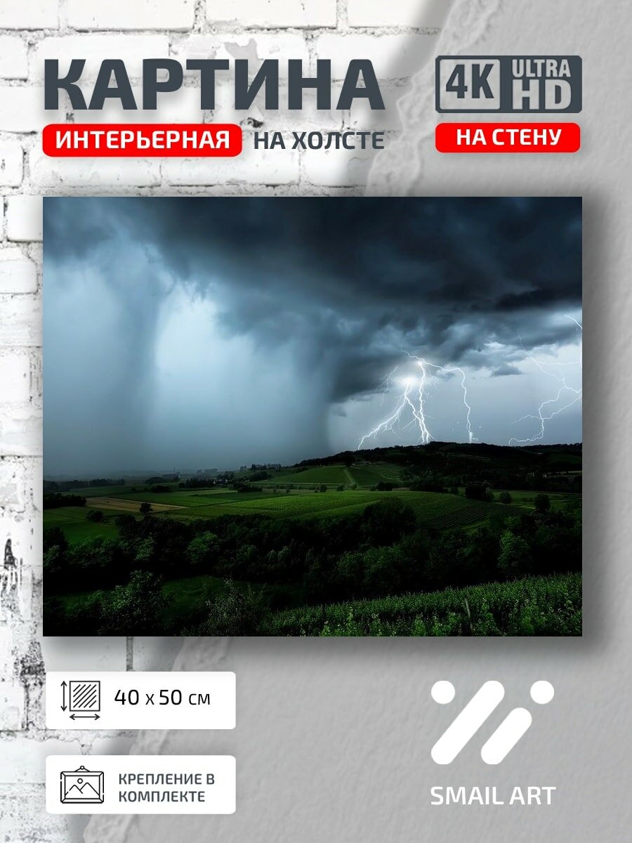 Картина на холсте интерьерная 40 на 50 на стену и молнии для офиса атмосфера