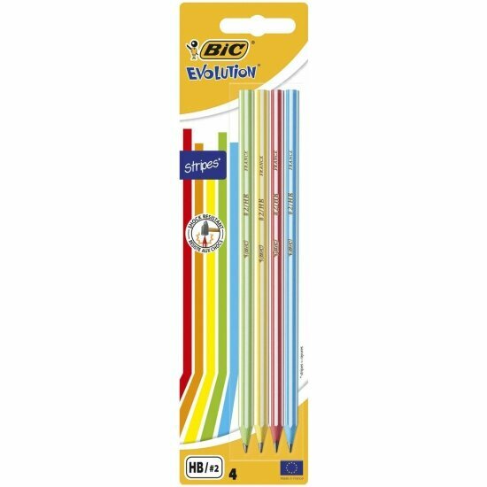 Карандаши чернографитные Bic Evolution "Stripes", набор 4 шт, HB, пластиковые, блистер, 918485
