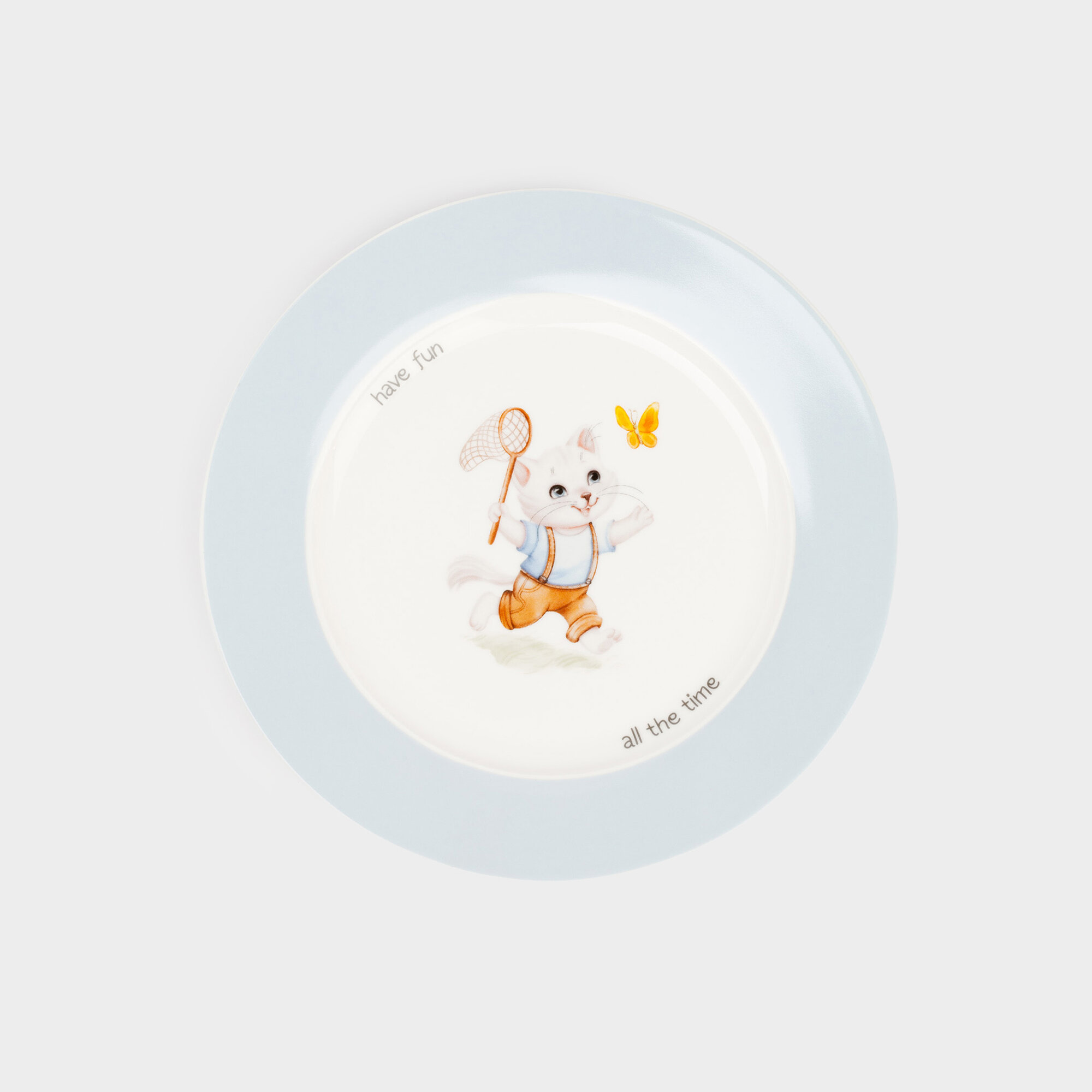 Тарелка закусочная, детская, 19 см, фарфор N, бело-бежевая, Кот и бабочка, Ideas life