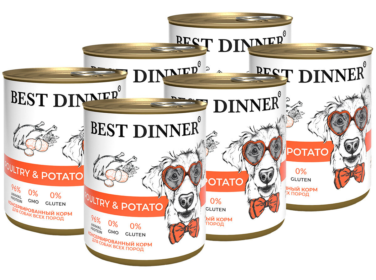 Корм влажный Best Dinner для собак и щенков, птица и картофель, 850 г х 6 шт