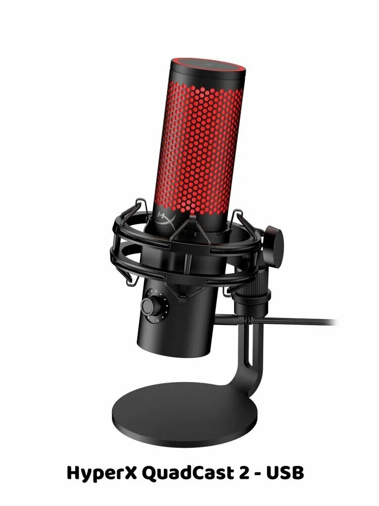 HyperX Микрофон игровой (для стриминга) HyperX QuadCast 2, черный, красный
