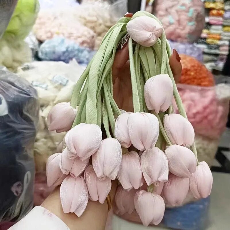 Корейский цветок тюльпан из хлопка pink
