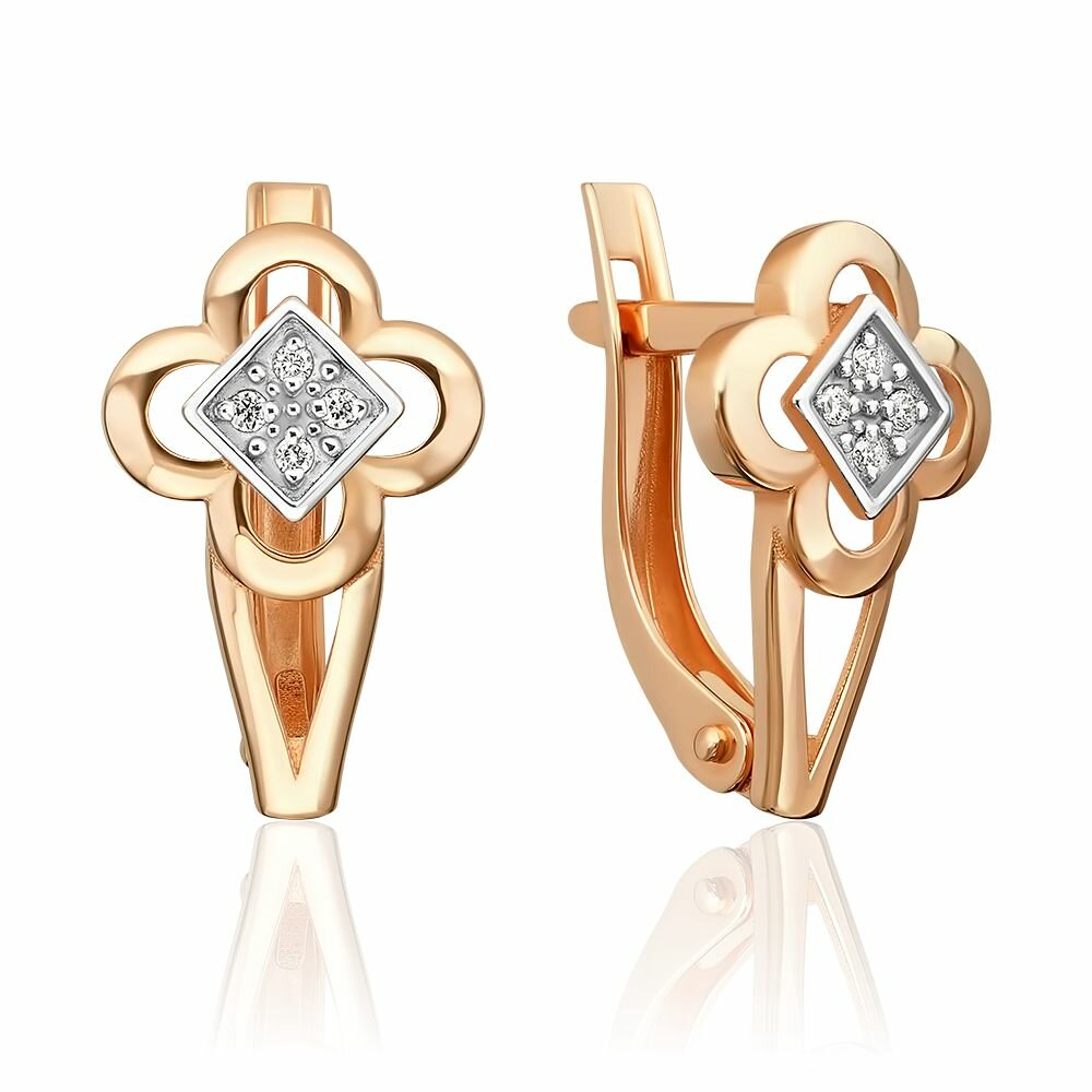 Серьги, красное золото, 585 проба, бриллиант
