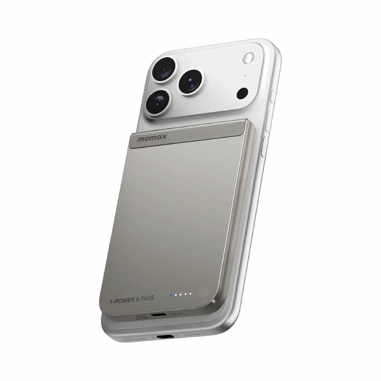 Повербанк Momax 1-Power S.Pass 5000mAh Qi2 Magnetic Wireless Battery Pack - Titanium gold