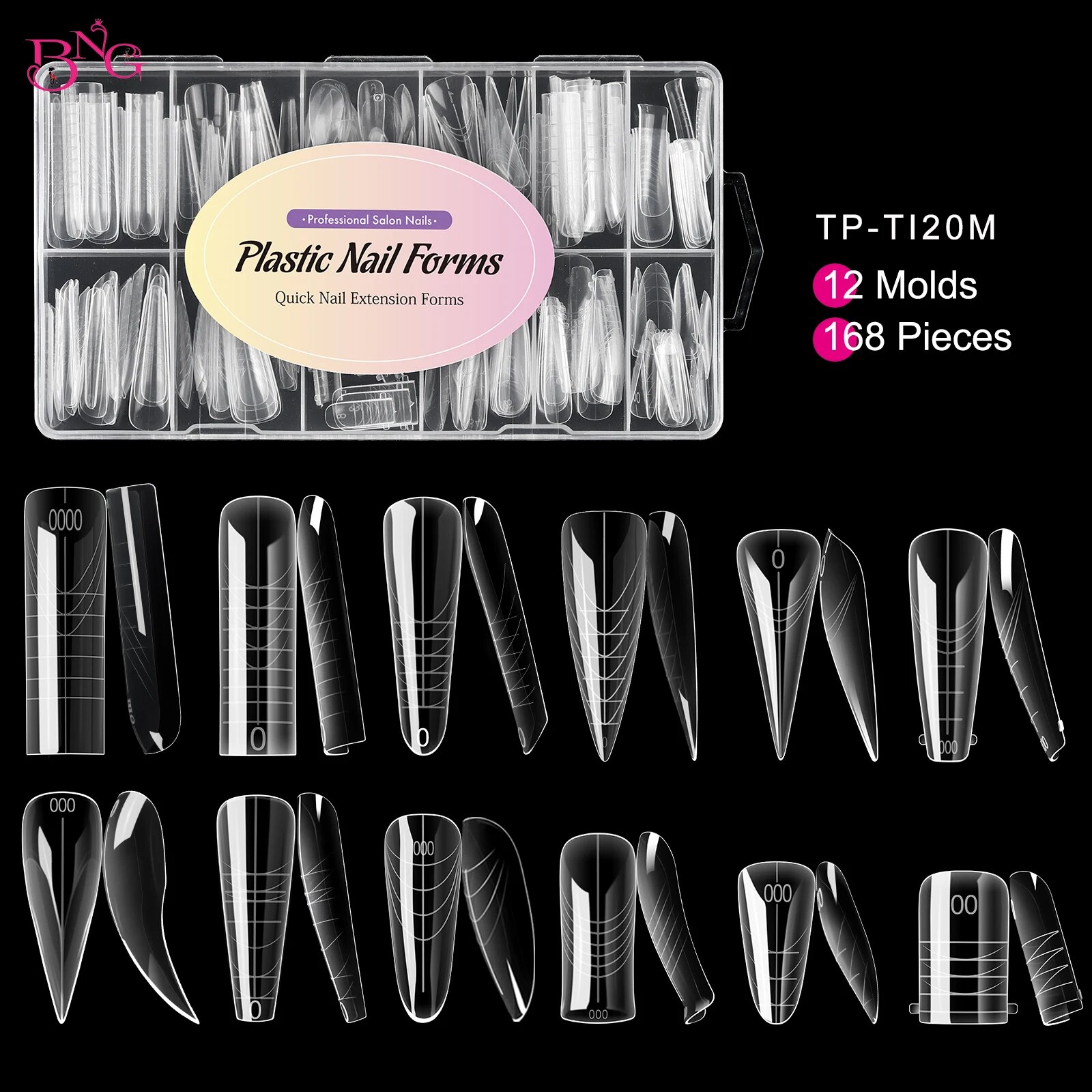 Многоразовые формы для полигель BNG 168 шт, 12 стилей TI20M-168PCS