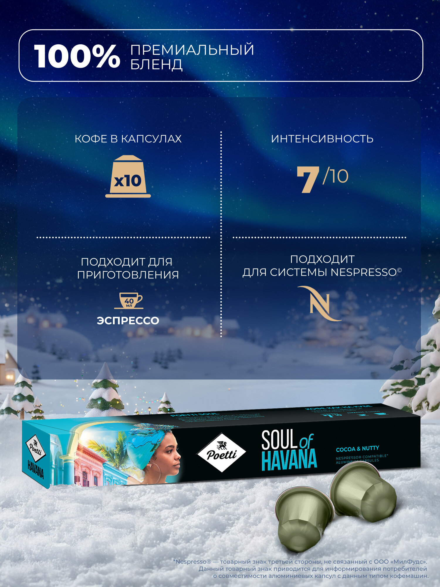 Кофе в капcулах Poetti Soul of Havana, интенсивность 7, 10 шт