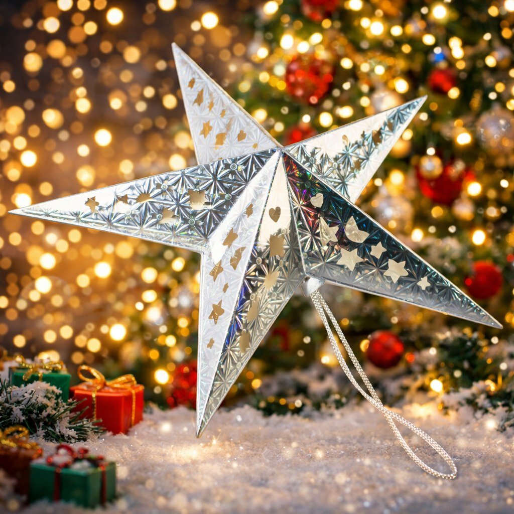 Звезда картонная объемная серебристая 40 см с подсветкой
