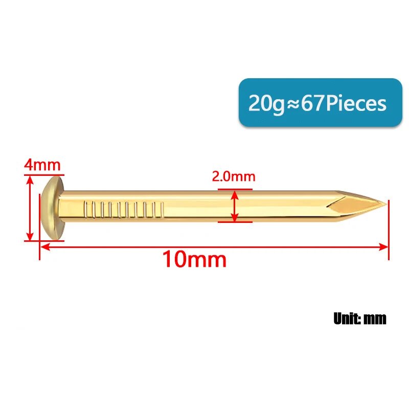 Мини латунные гвозди 1,5 мм/2,0 мм золотого цвета 2x10x4mm