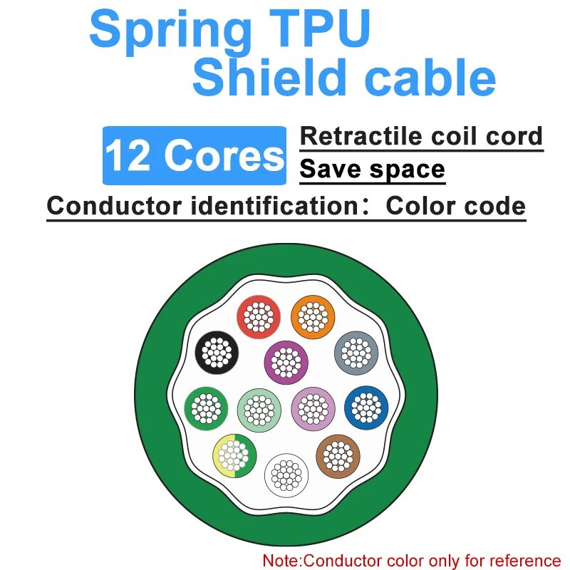Пружинный экранирующий кабель CHENORAEL Retractable Coil Cord 24AWG 0.2mm2, 12 Cores, 1Meter Extended