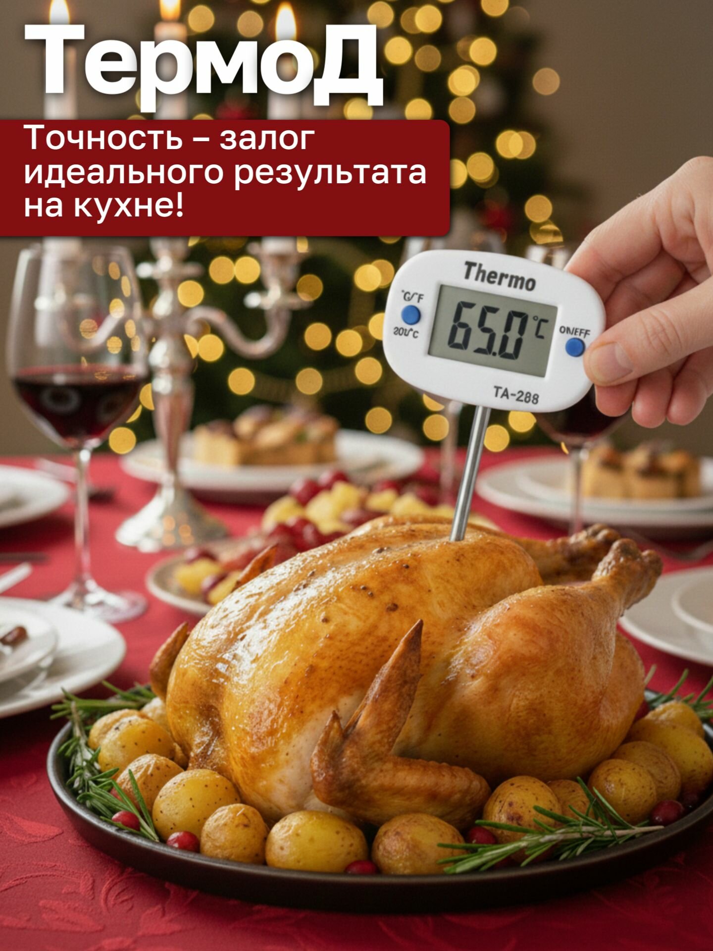 Цифровой электронный термометр с щупом 4 см