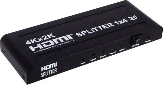 Разветвитель HDMI 4K Splitter Orient HSP0104H , 1->4, HDMI 1.4b/3D, UHDTV 4K(3840x2160)/HDTV1080p/1080i/720p, HDCP1.2, внешний БП 5В/1.5A, метал. ко