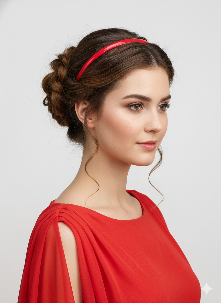 Ободок для волос на резинке силиконовый для греческой прически красный