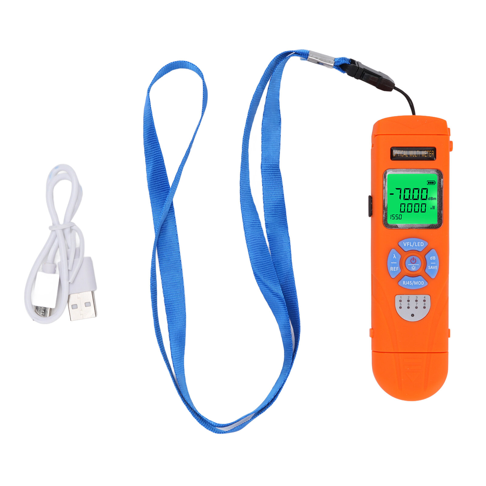 Многофункциональный перезаряжаемый тестер волоконно-оптических кабелей от -70 до +10 дБм, 850 нм, 1650 нм, дальность действия до 15 км, измеритель мощности оптических кабелей RG45 со светодиодами.