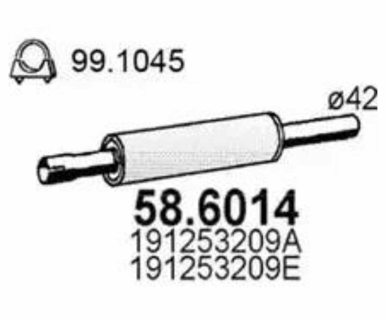 Резонатор ASSO 58.6014, Volkswagen Golf II, Jetta II 1.6D Diesel 1588cc 40 kW, 54 PS, двигатель JP, Saloon 83-93