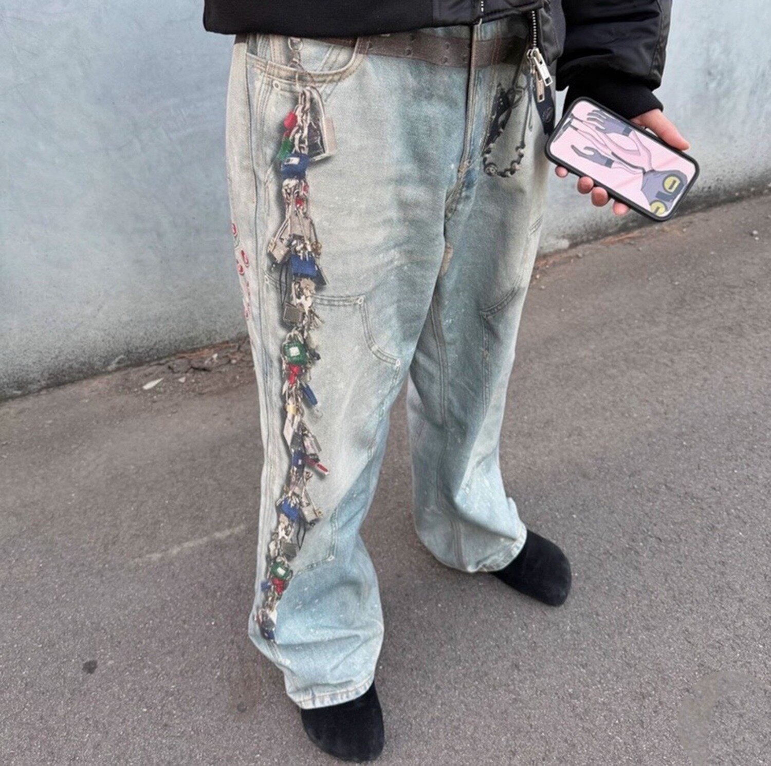 Тренд RONG CH Джинсы Парные Винтажные Страненные Синие Чистые Прямые Деним, Размер_XL