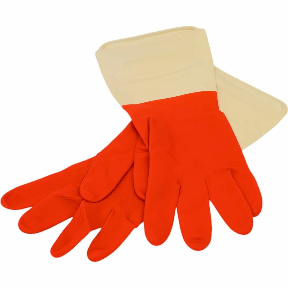 Хозяйственные сверхпрочные латексные перчатки Komfi биколор S, белый + красный 120780