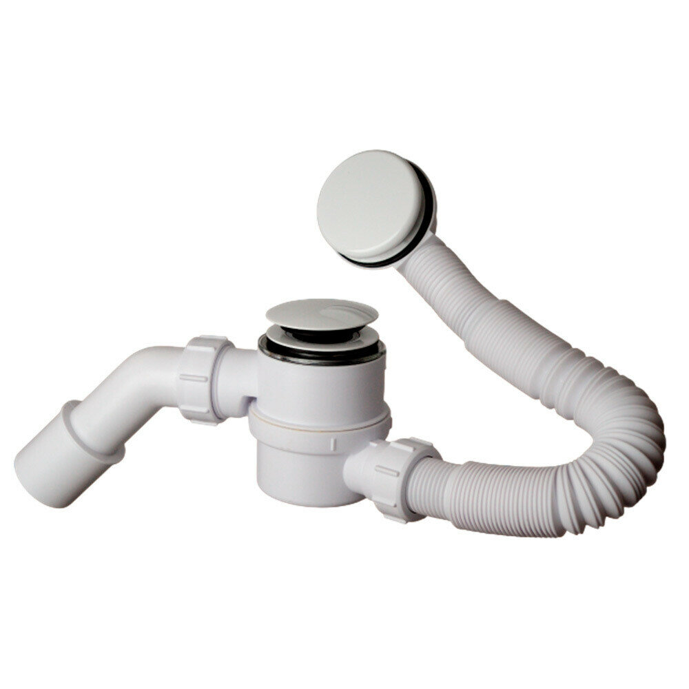 Сифон для ванны McAlpine 1 1/2х50 мм регулируемый полуавтомат с выпуском d70 мм клик-клак с переливом с соединением 40/50 мм (MRB11-WH)