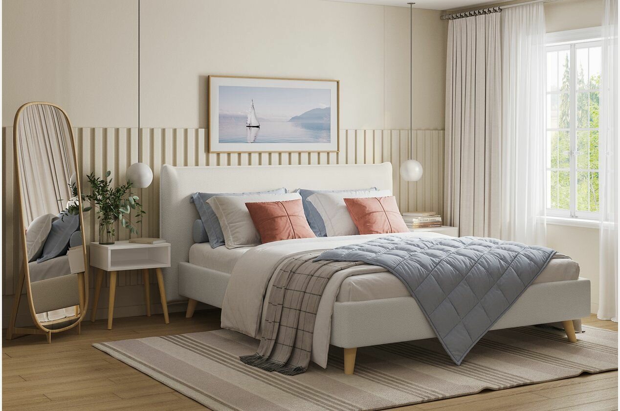 Кровать 140х200 двуспальная Divan.ru Кьево 140 Букле Молочный, 216х173х100 см