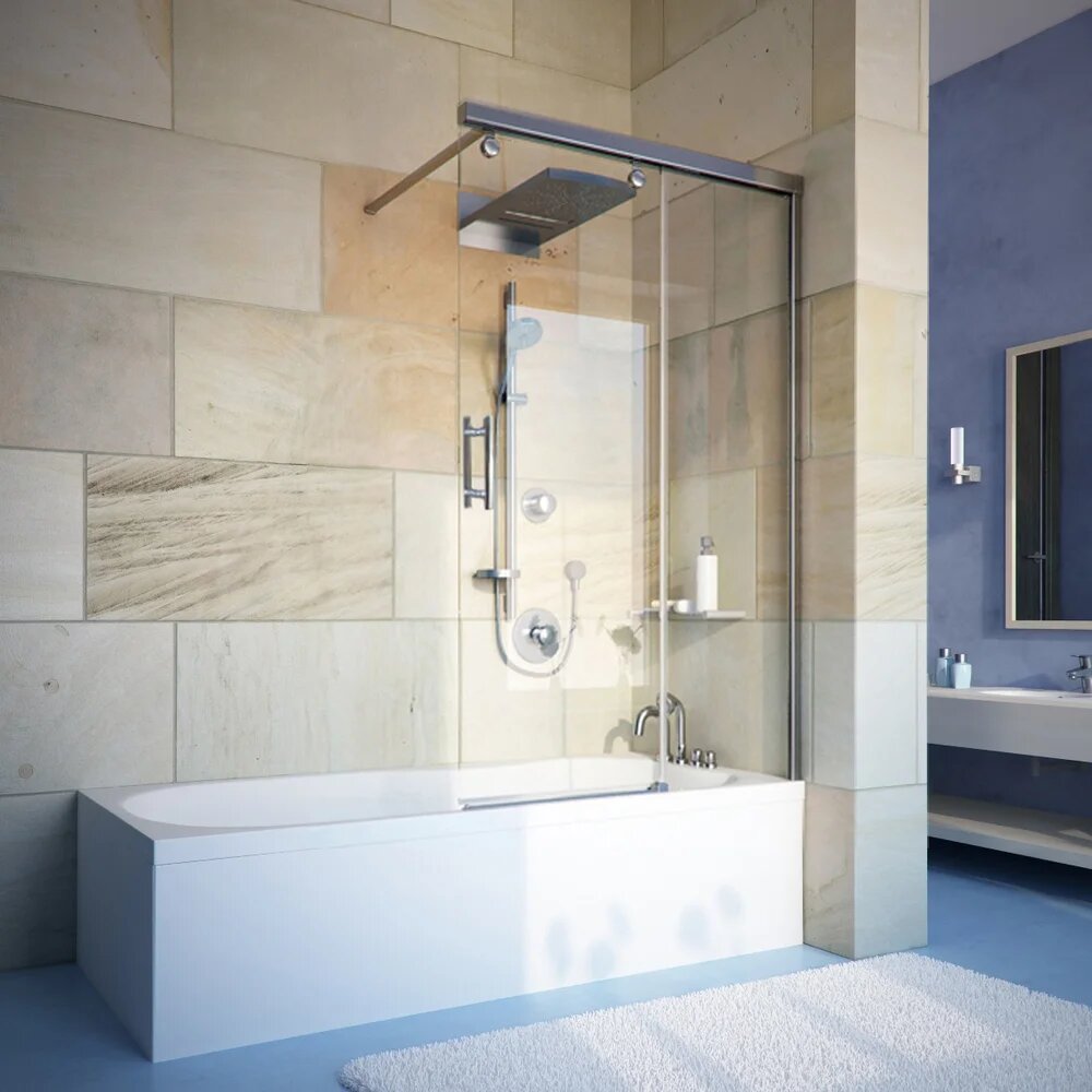 Шторка на ванну GuteWetter Slide Pearl GV-862 правая, 90 см, стеклянная, раздвижная, прозрачная