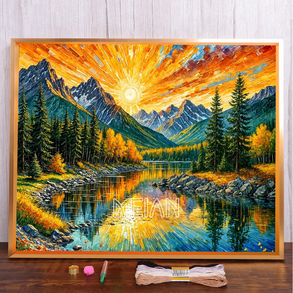 Эксклюзивный набор для вышивания 14CT 30x40 см, Солнечные Горные Пики