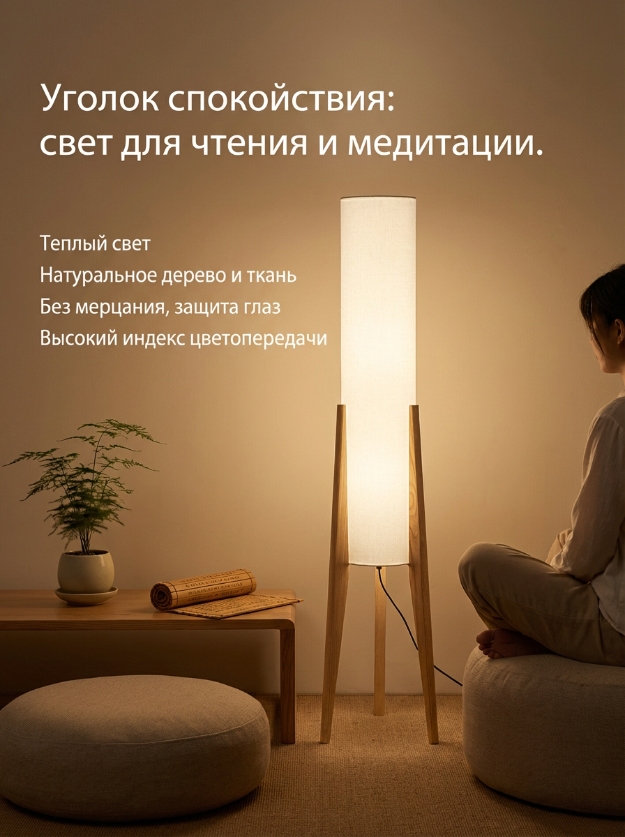 Современный художественный торшер из массива дерева, E27, 12 Вт
